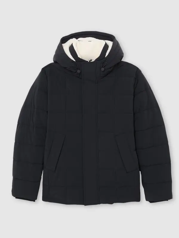 REISS Klause Fleece-lined Hooded Puffer Jacket - Navy