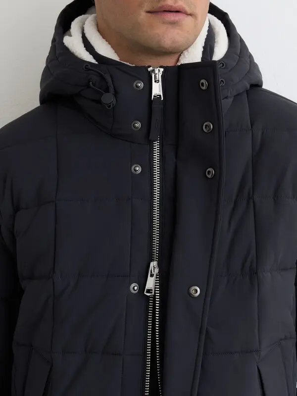 REISS Klause Fleece-lined Hooded Puffer Jacket - Navy