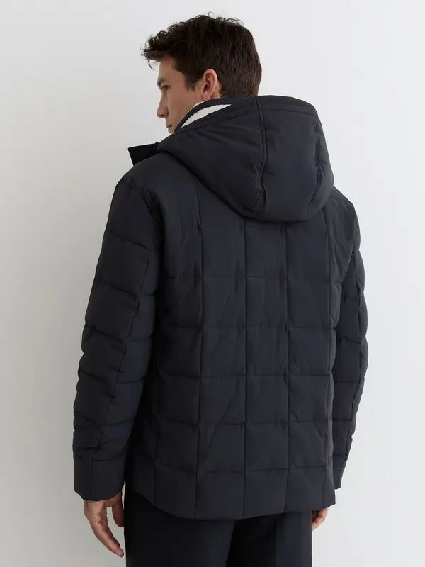 REISS Klause Fleece-lined Hooded Puffer Jacket - Navy