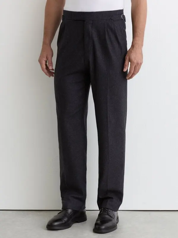 REISS Wool-blend Flannel Wide-leg Trousers - Charcoal Grey