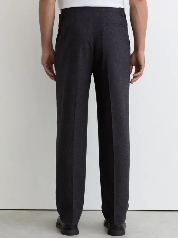 REISS Wool-blend Flannel Wide-leg Trousers - Charcoal Grey