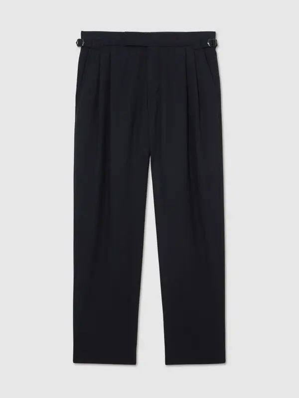 REISS Wool-blend Flannel Wide-leg Trousers - Navy