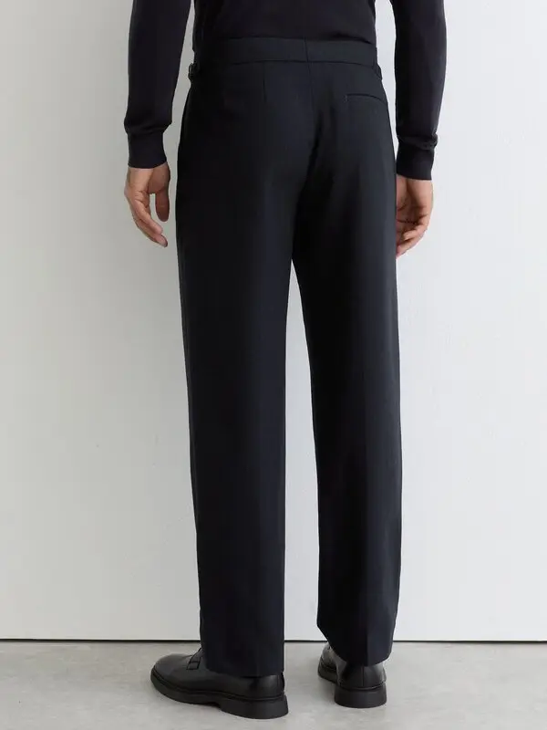REISS Wool-blend Flannel Wide-leg Trousers - Navy