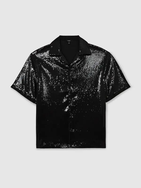 REISS King Sequin Cuban-collar Shirt