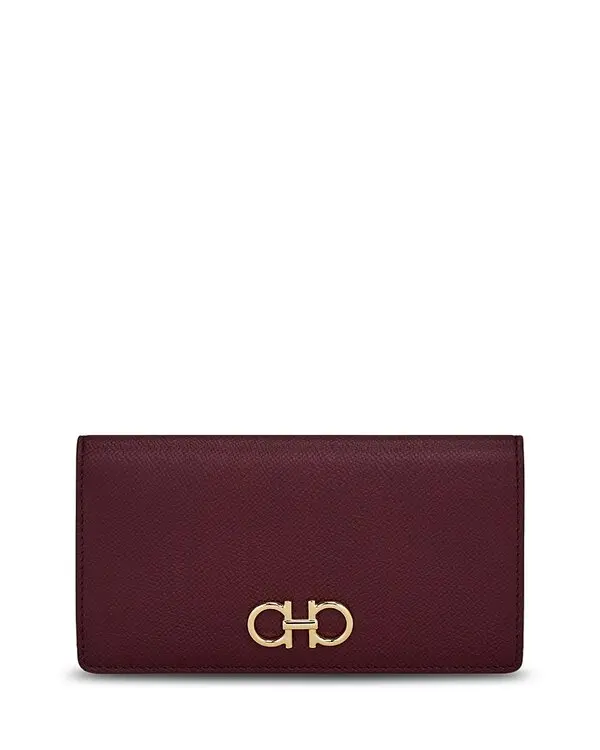FERRAGAMO Gancini Leather Continental Wallet - Plum