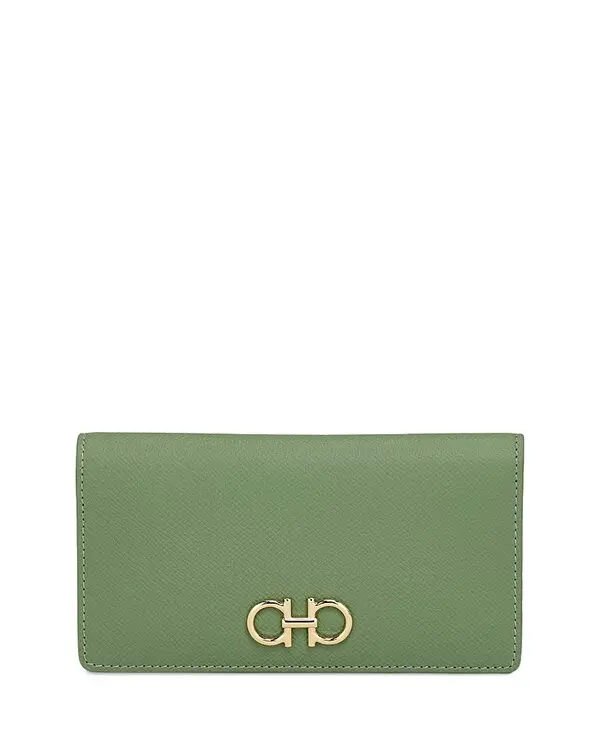 FERRAGAMO Gancini Leather Continental Wallet - Seagrass