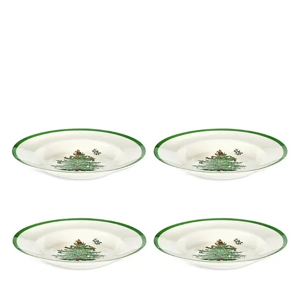 SPODE Christmas Tree Soup Plates, Set Of 4 - Green