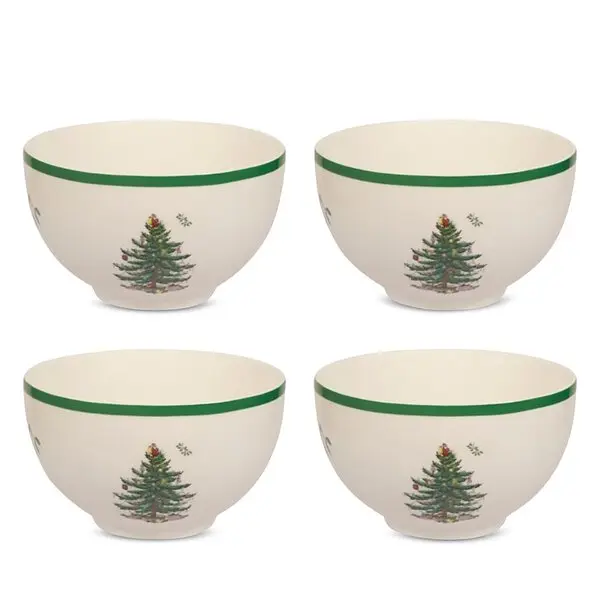 SPODE Christmas Tree Rice Bowl, Set Of 4 - Green