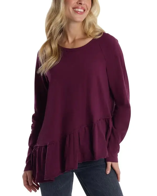 Wilt Raglan Asymmetrical Peplum Hem Tee - Dark Fig