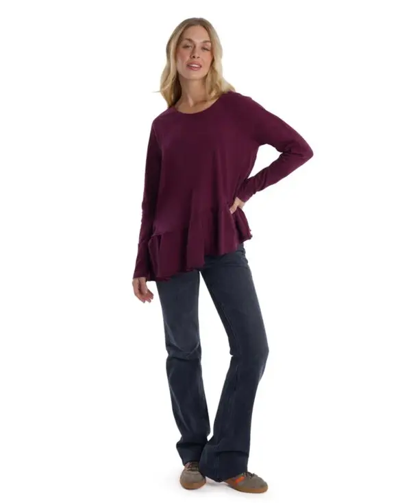 Wilt Raglan Asymmetrical Peplum Hem Tee - Dark Fig