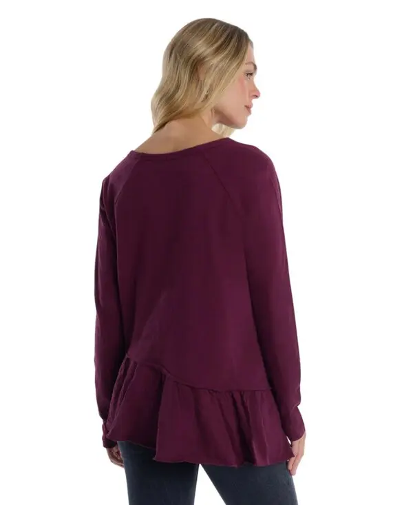 Wilt Raglan Asymmetrical Peplum Hem Tee - Dark Fig