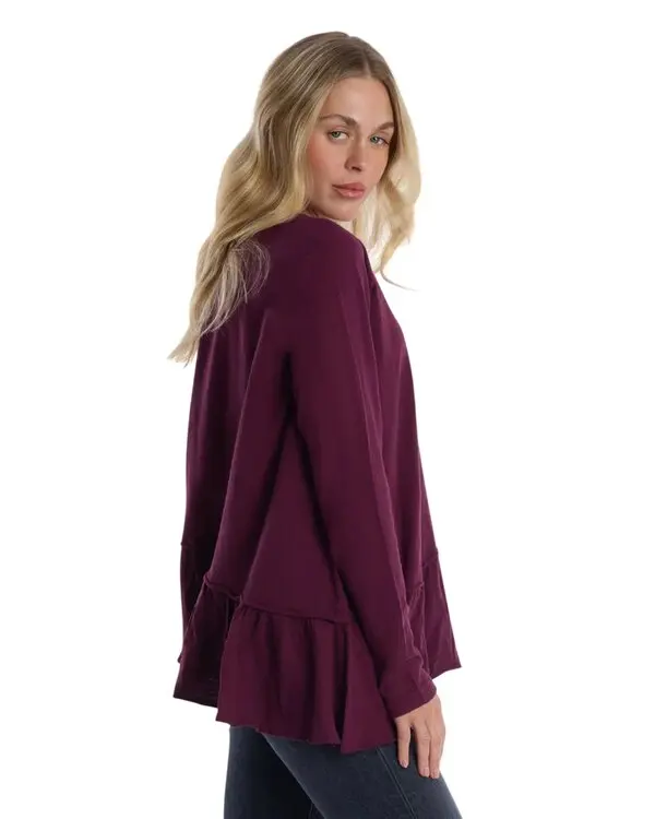 Wilt Raglan Asymmetrical Peplum Hem Tee - Dark Fig