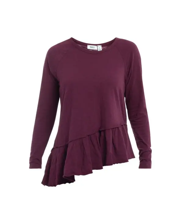 Wilt Raglan Asymmetrical Peplum Hem Tee - Dark Fig