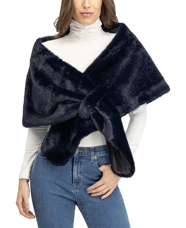 LYLA GRANT Faux Fur Mink Stole - Navy