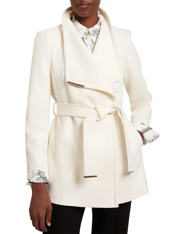 Ted Baker London Rosess Wool Blend Wrap Coat - Ivory
