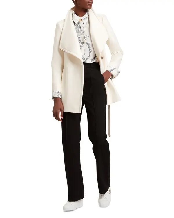 Ted Baker London Rosess Wool Blend Wrap Coat - Ivory