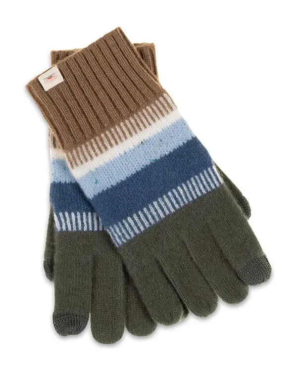 Faherty Brand Striped Merino Wool Gloves - Brown