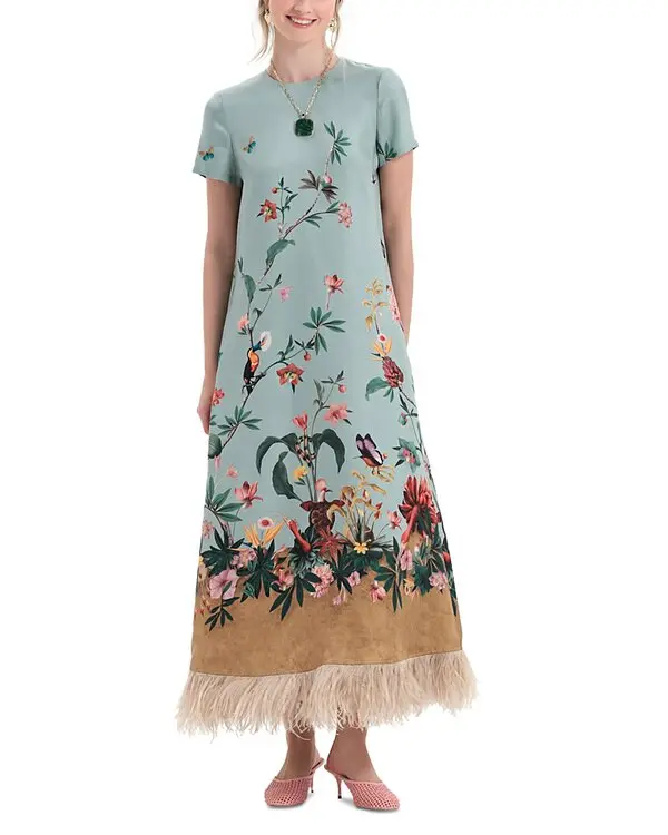 La DoubleJ Silk Dress With Feather Trim - Zooflora Panel