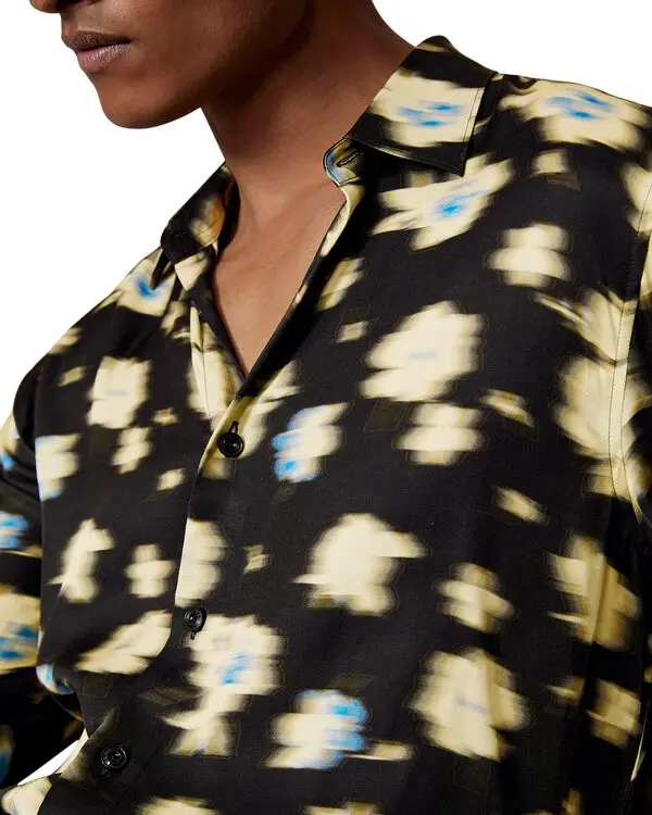 REISS Faded Floral Print Long Sleeve Shirt