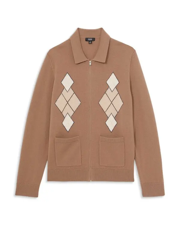 REISS Zip Through Argyle Sweater