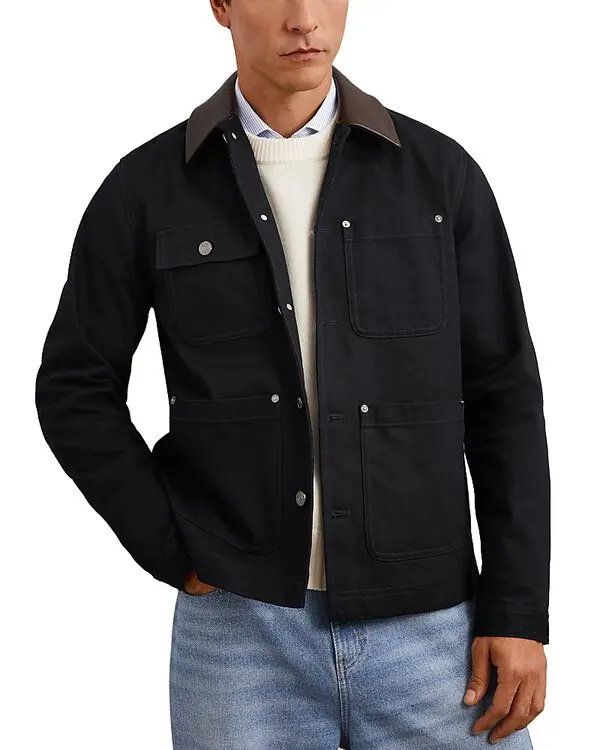 REISS Leather Collar Denim Jacket