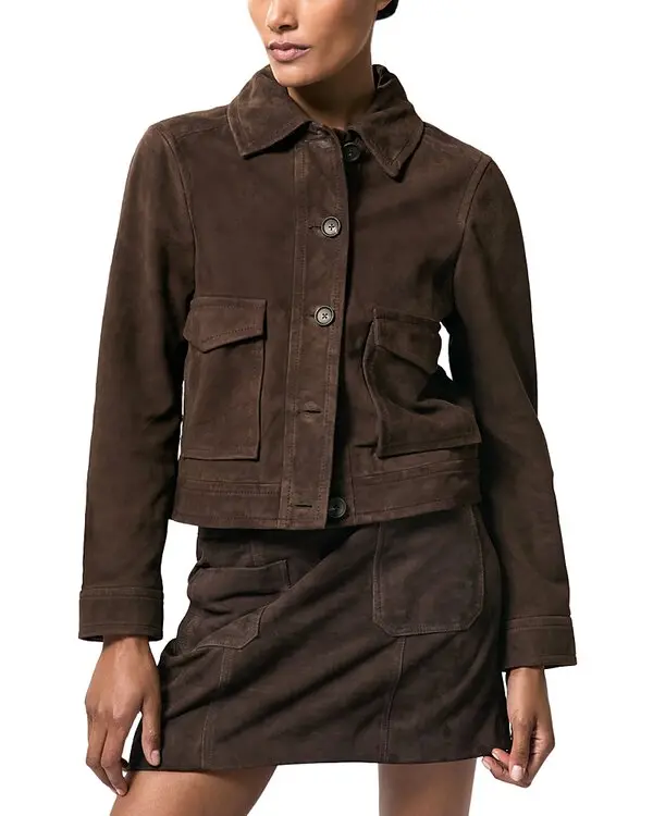 REISS Petite Suede Trucker Jacket - Chocolate