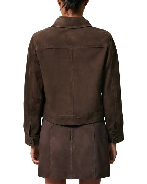REISS Petite Suede Trucker Jacket - Chocolate