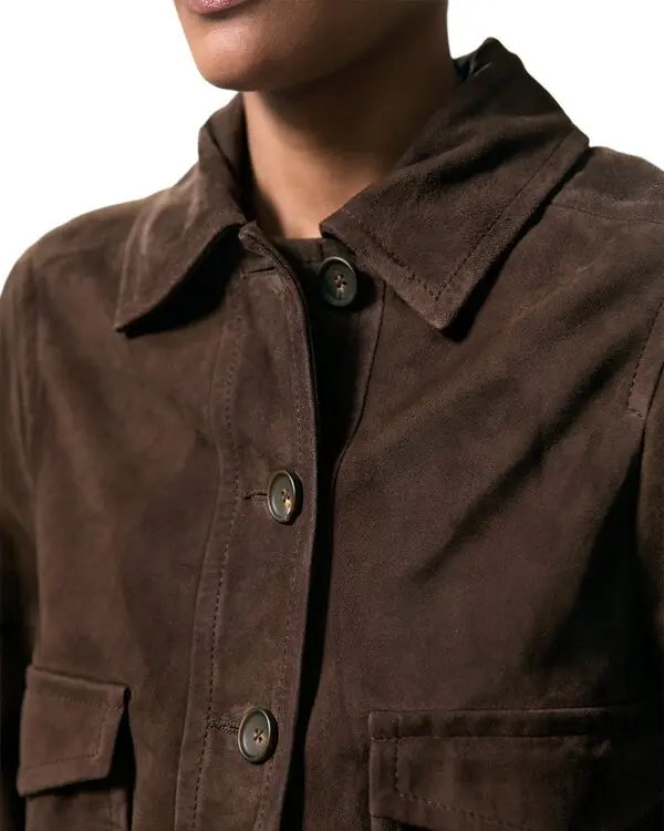 REISS Petite Suede Trucker Jacket - Chocolate