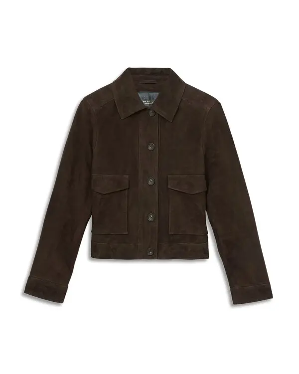 REISS Petite Suede Trucker Jacket - Chocolate