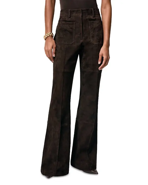 REISS High Rise Suede Flare Leg Trousers