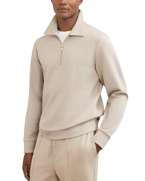 REISS Interlock Half Zip Sweater - Stone