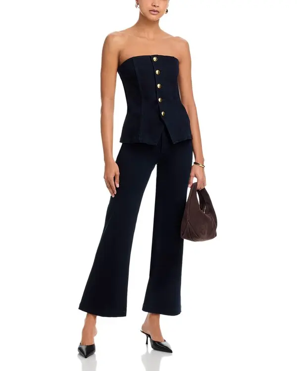 Paige Ronan Strapless Denim Top With Gold-tone Buttons - Control