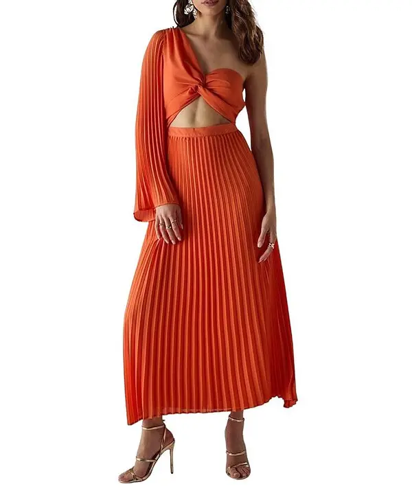WAREHOUSE Chiffon One Shoulder Cut Out Midi Dress
