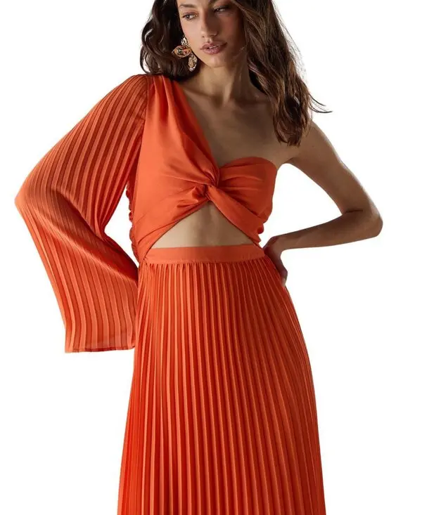 WAREHOUSE Chiffon One Shoulder Cut Out Midi Dress