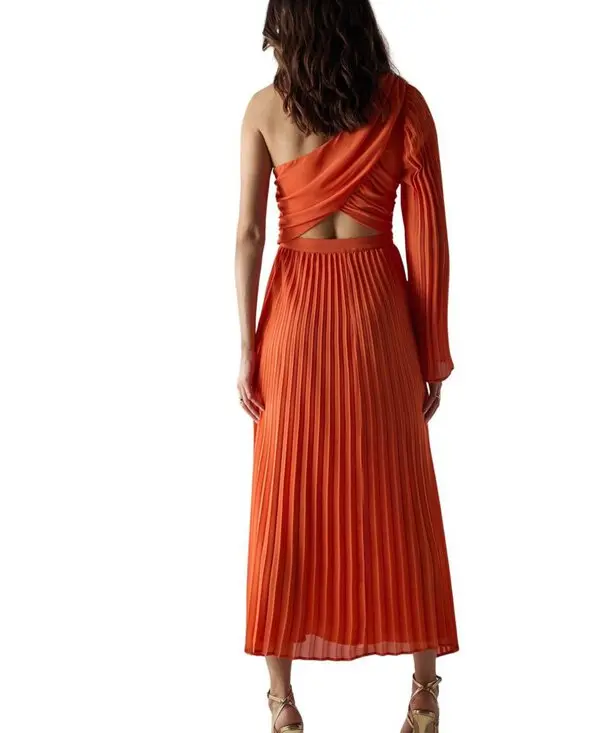 WAREHOUSE Chiffon One Shoulder Cut Out Midi Dress