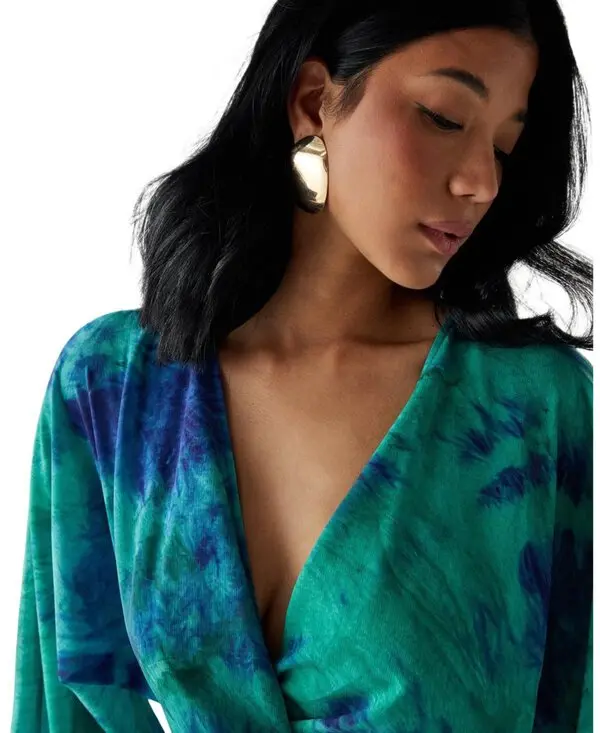 Warehouse Women's Chiffon Wrap Knot Front Maxi Dress in Green | Size: 6