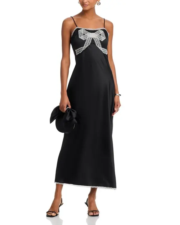 LoveShackFancy Isolie Lace Bow Crepe Maxi Dress - Black