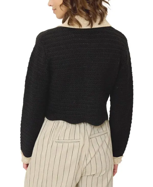 Central Park West Scallop Edge Sweater - Black-tan