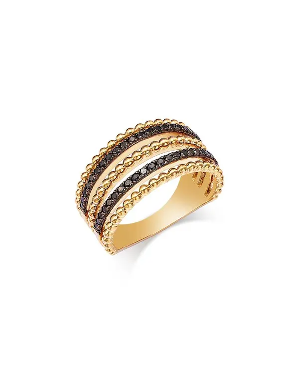 Bloomingdale'S Black Diamond And 14k Yellow Beaded Multi Row Ring - Gold