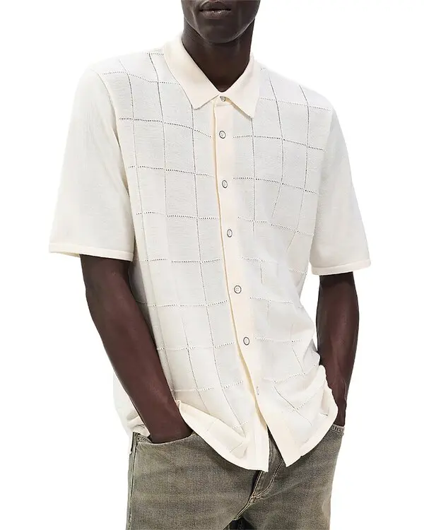 Rag & Bone Dalton Window Pane Short Sleeve Shirt - Ivory