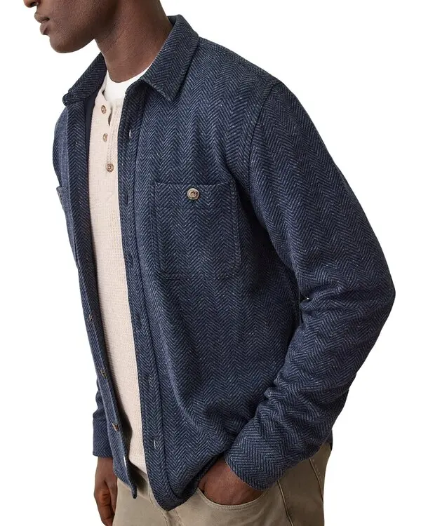 Marine Layer Pacifica Stretch Twill Overshirt - Navy Herringbone