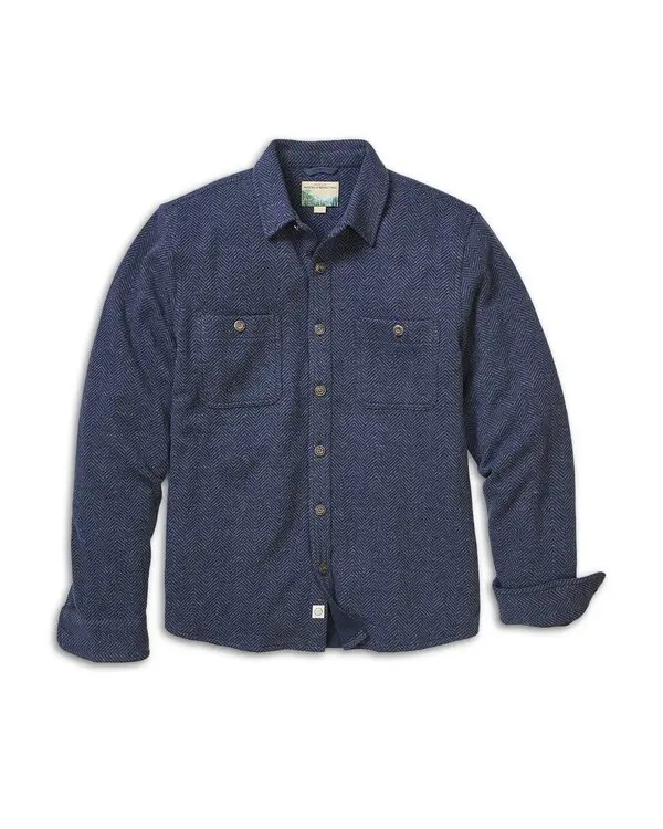 Marine Layer Pacifica Stretch Twill Overshirt - Navy Herringbone