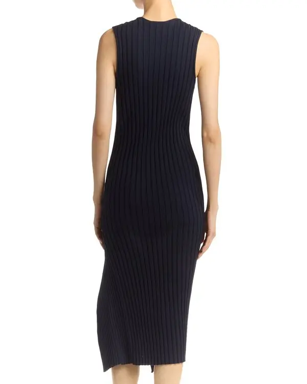 Stella McCartney Ribbed Cotton Dress With Asymmetric Skirt And Keyhole Neckline - Ink