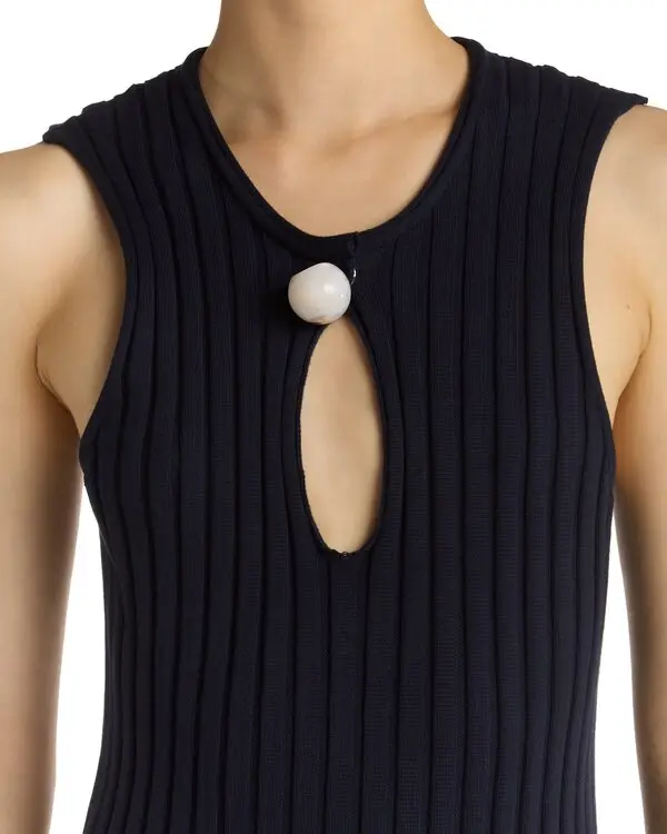 Stella McCartney Ribbed Cotton Dress With Asymmetric Skirt And Keyhole Neckline - Ink