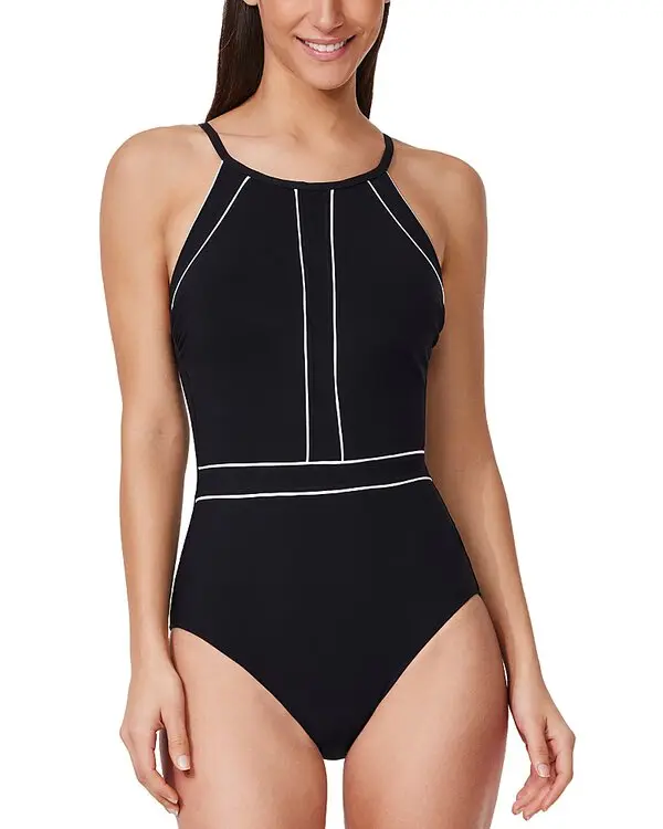 GOTTEX Contrast High Neck One Piece Swimsuit - Black/white