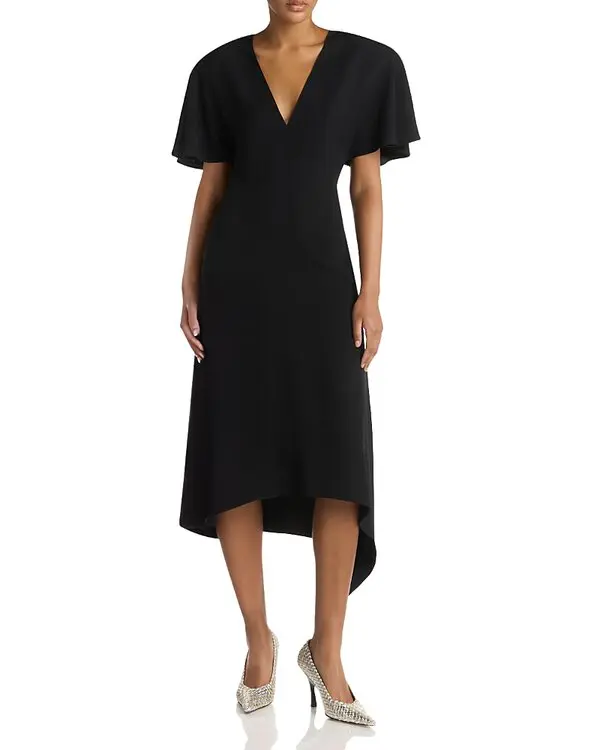 Stella McCartney V-neck Satin Midi Dress With Draped Sleeves - Black