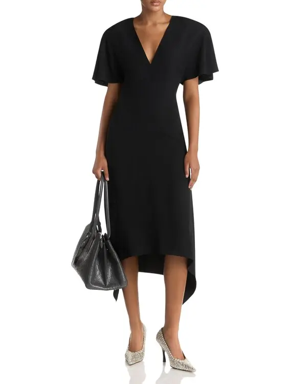 Stella McCartney V-neck Satin Midi Dress With Draped Sleeves - Black
