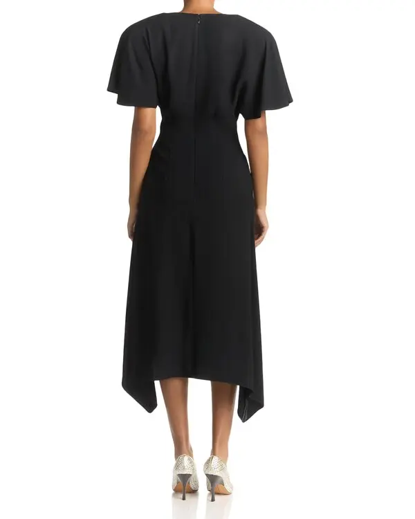 Stella McCartney V-neck Satin Midi Dress With Draped Sleeves - Black