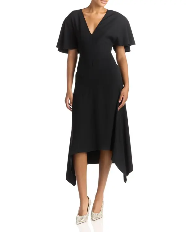Stella McCartney V-neck Satin Midi Dress With Draped Sleeves - Black