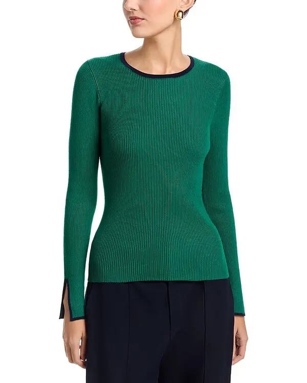 T Tahari Long Bell Sleeved Ribbed Crewneck Pullover Sweater